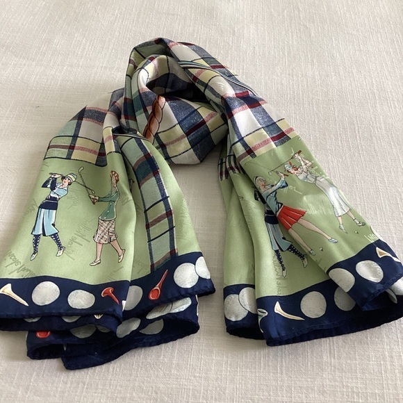 Accessories | Nicole Miller Silk Scarf Vintage Golf Pattern Green Blue ...